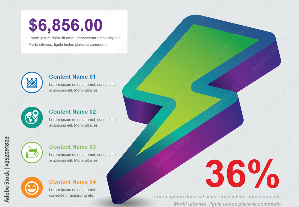 Infographic Layout with 3D Lightning Bolt Illustration Stock Template ...