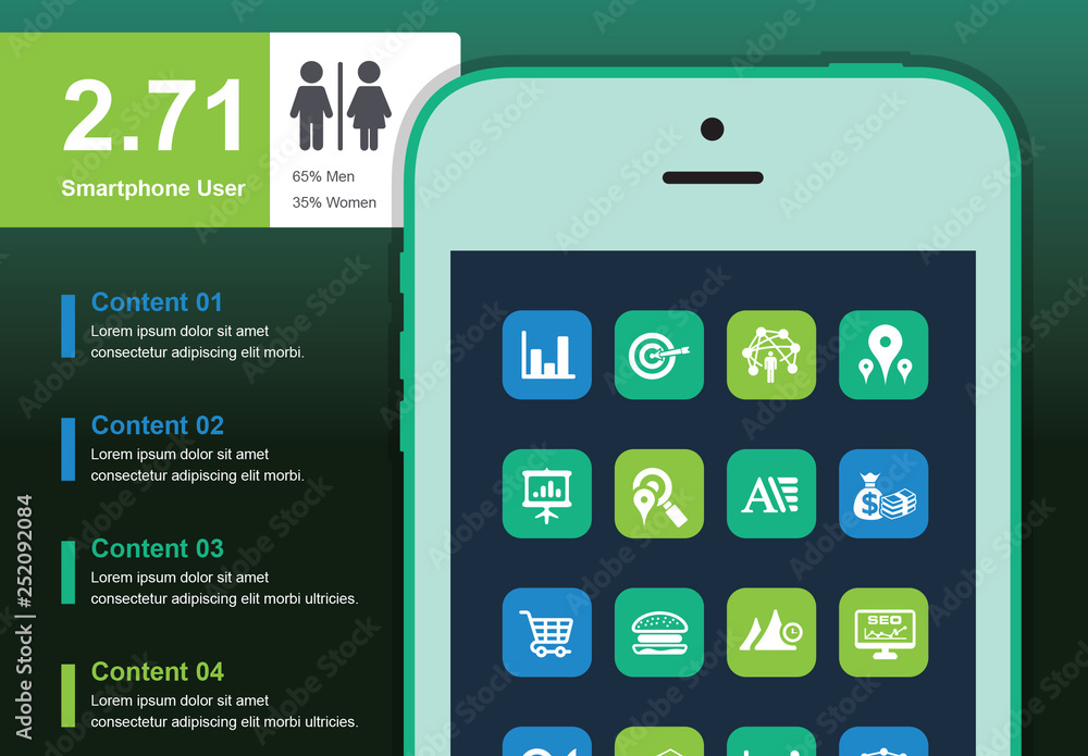 Smartphone with Multiple Apps Showcase UI/UX Design Stock Template ...