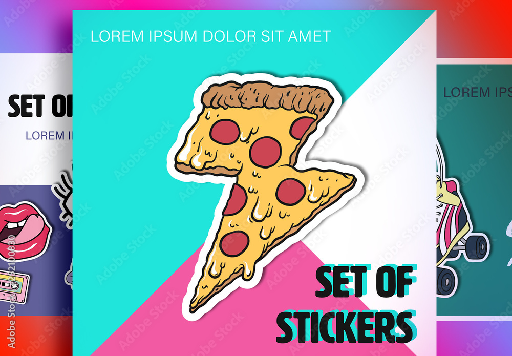 Cartoon-Style Social Media Stickers Kit Stock Template | Adobe Stock