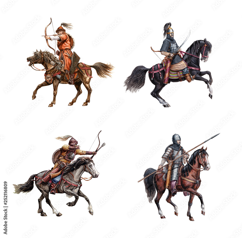 Medieval mounted knights. Heavy armored magyar (hungarian) riders ...