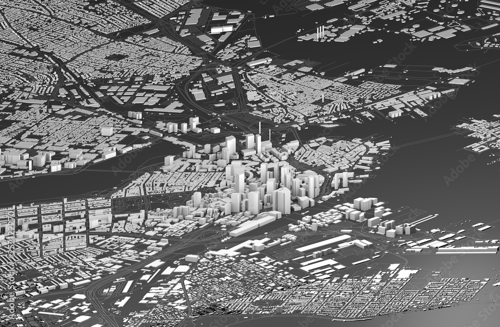 Satellite view of Boston, map of the city with house and building ...