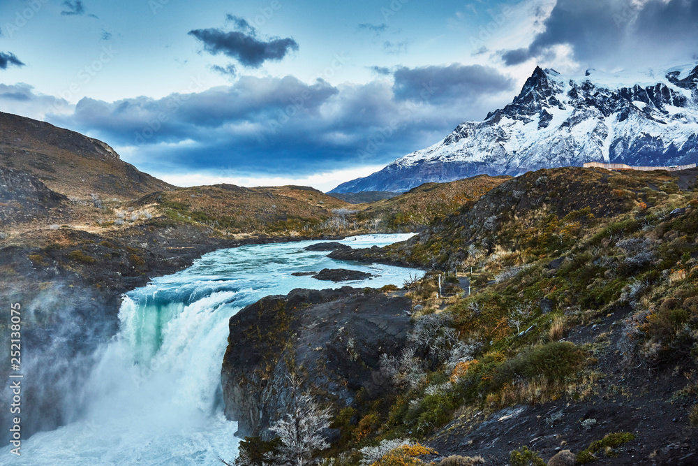 Chile, Torres del Paine National park, Cascada del Rio Paine, Salto ...