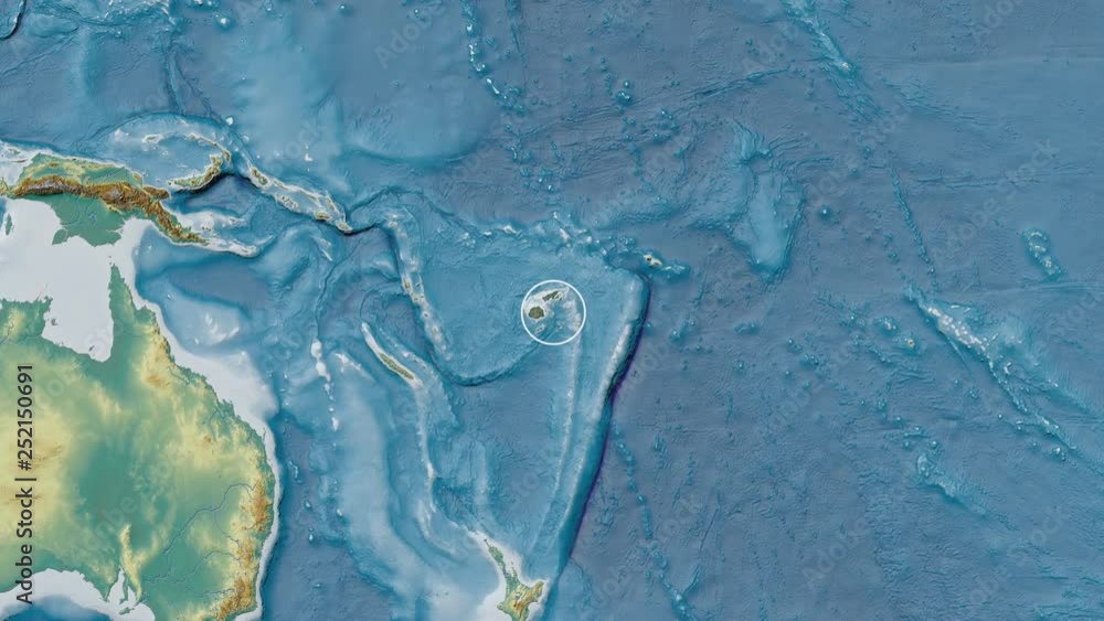 Fiji area presented against the global relief map in the Fahey ...