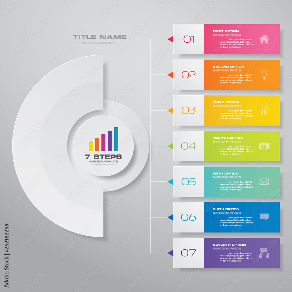7 steps infographics chart design element. For data presentation. Stock ...