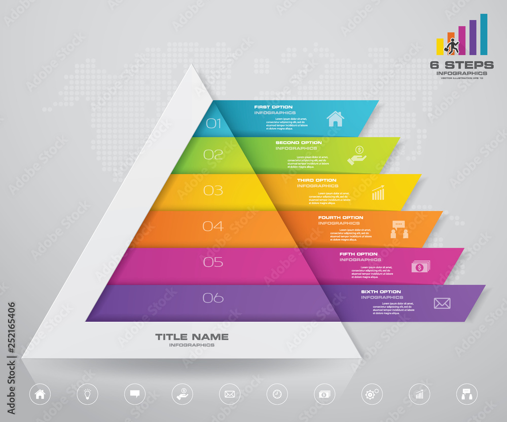 6 steps pyramid with free space for text on each level. infographics ...