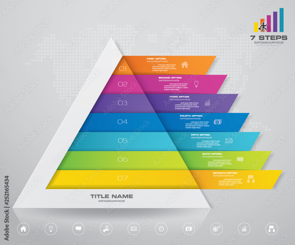 7 steps pyramid with free space for text on each level. infographics ...
