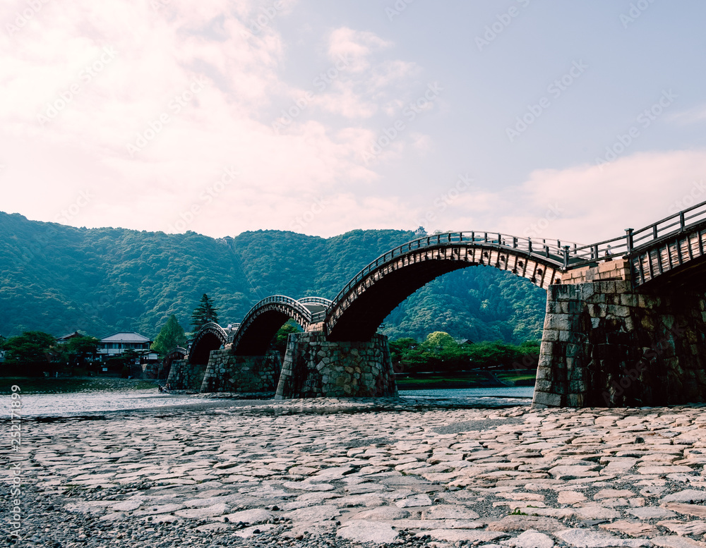 Kintai Bridge. Historical wooden arch bridge. Kintaikyo, Iwakuni ...