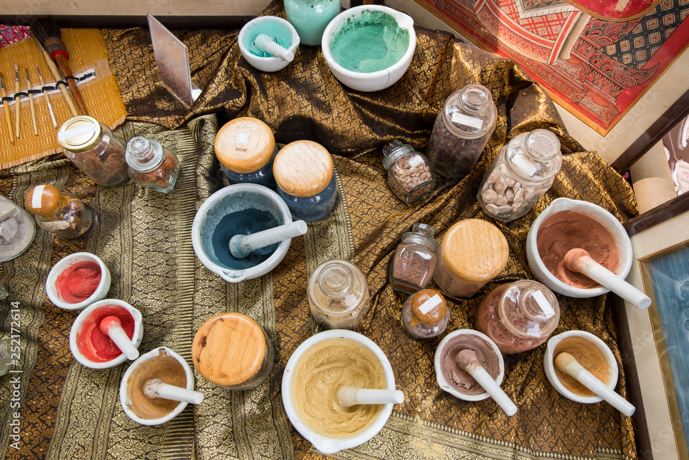 Colorful of powder color make form nature in a traditional painter ...