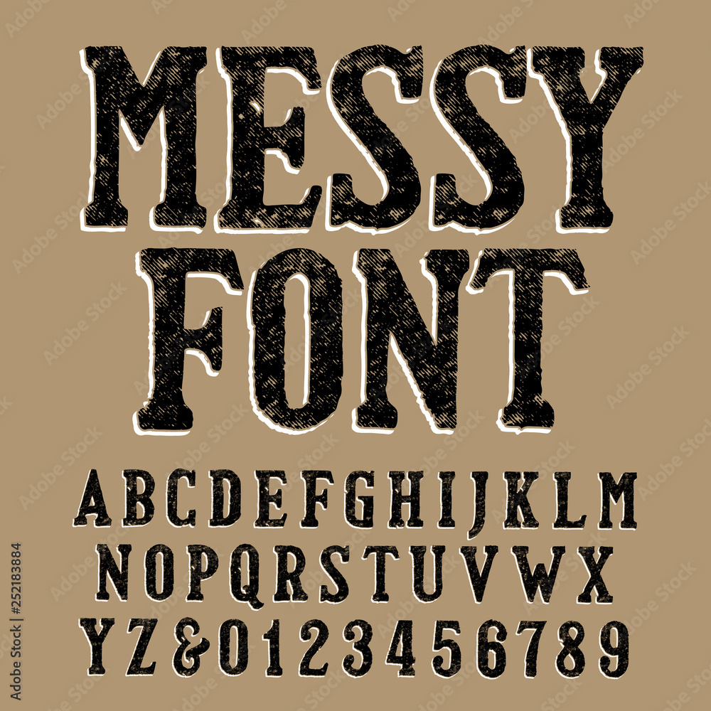 Messy alphabet font. Uppercase handwritten letters and numbers. Stock ...