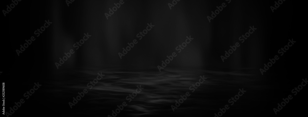 Empty black scene with shine and highlights of light reflected on water ...
