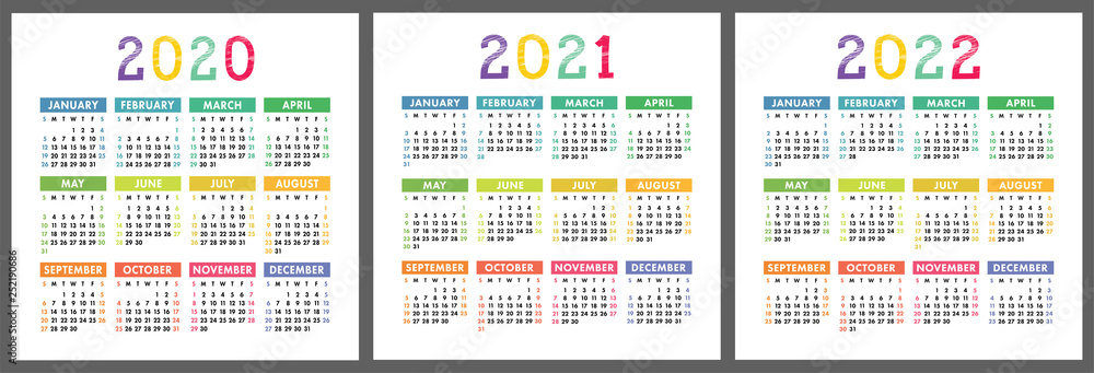 Calendar 2020, 2021, 2022 years. Vertical vector calender design ...