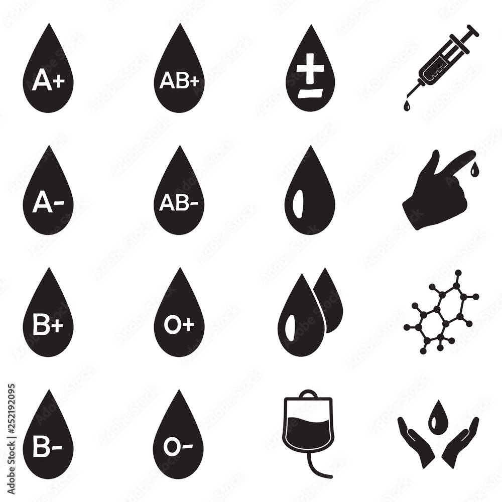 Blood Group Icons. Black Flat Design. Vector Illustration. Stock Vector ...