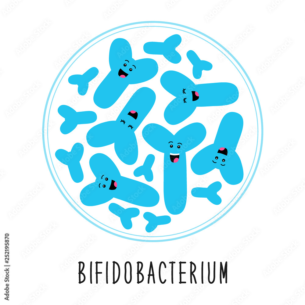 Funny probiotics bacteria bifidobacterium family cartoon characters ...