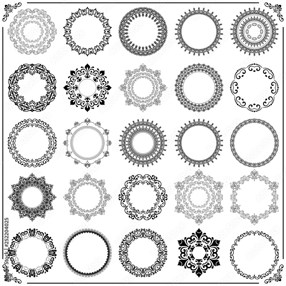 Vintage set of vector round elements. Different elements for design ...