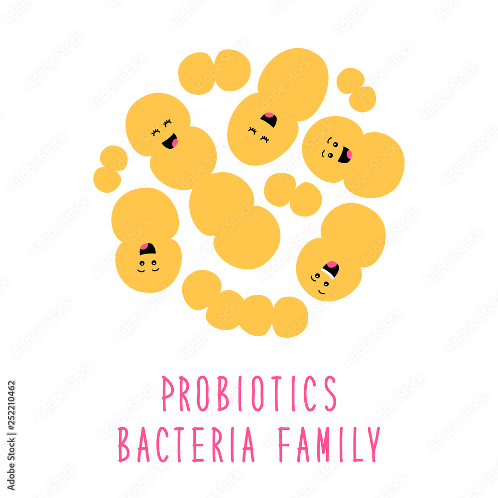 Funny probiotics bacteria family cartoon characters isolated on white ...