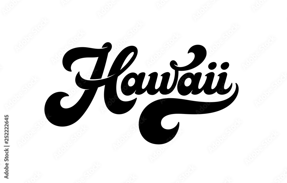 Vintage Hawaii vector lettering in retro style isolated on white ...
