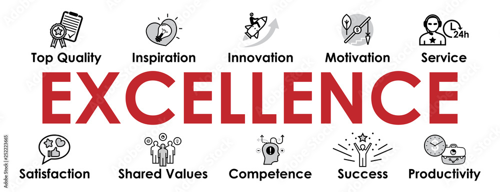 Excellence - banner with 10 web Icons. Header for website or social ...