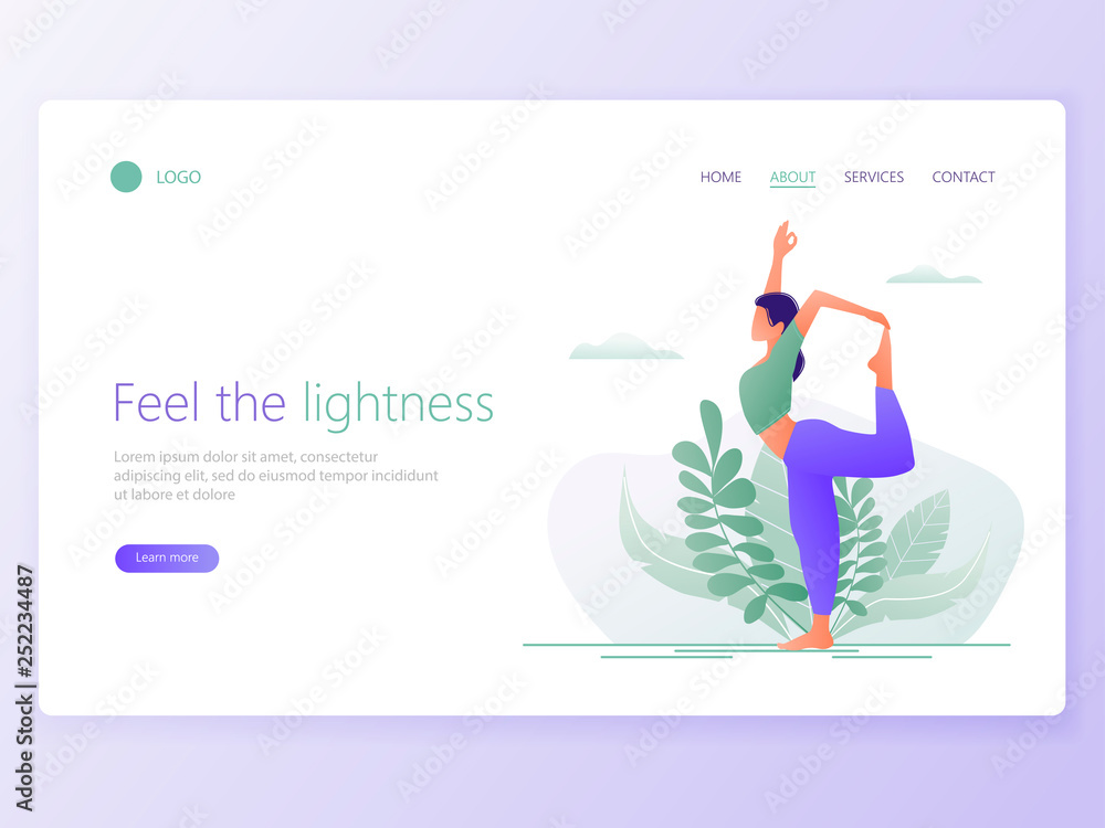 Landing Web page template of Yoga School, Studio. Modern flat design ...