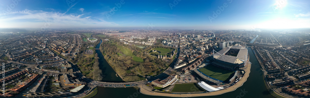 Cardiff aerial view panorama in Wales capital cityscape 360 panoramic ...