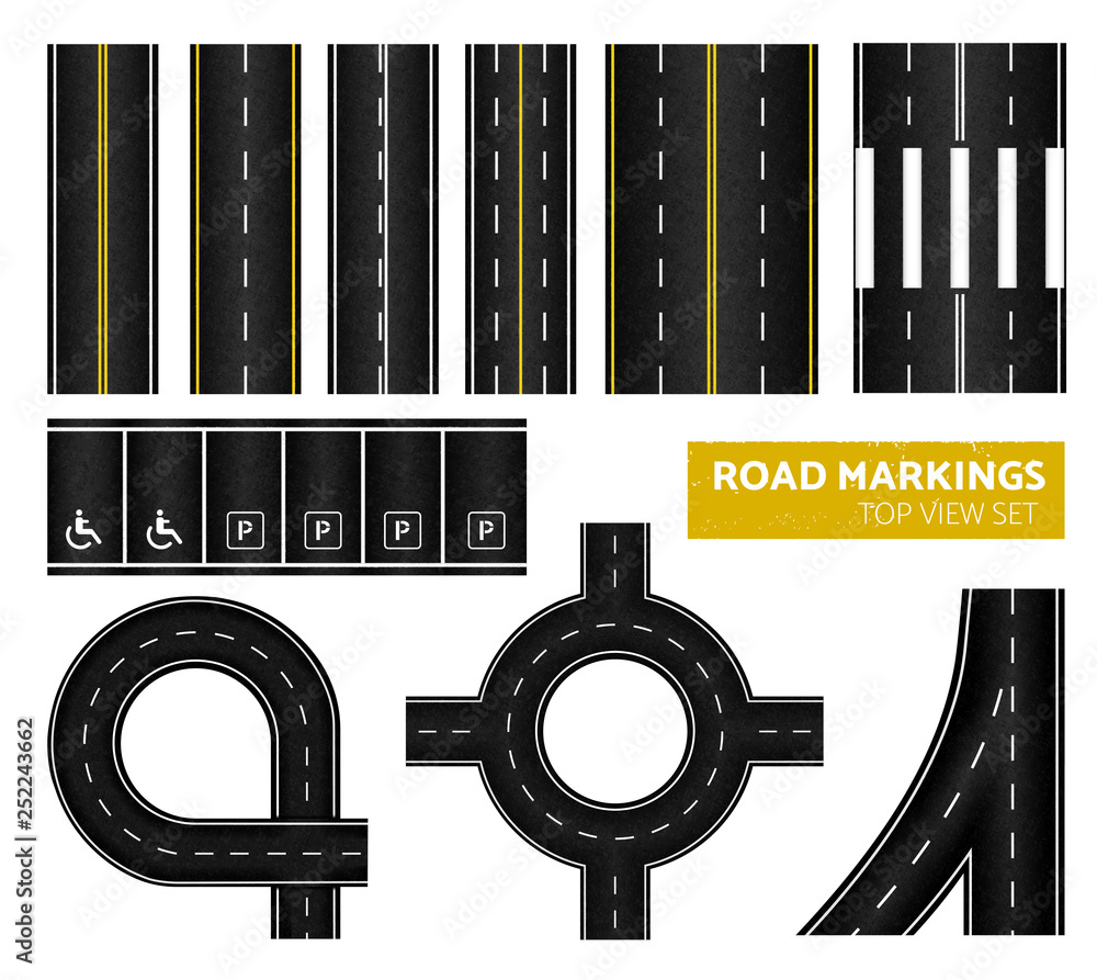 Road Markings Top View Icon Set Stock Vector | Adobe Stock