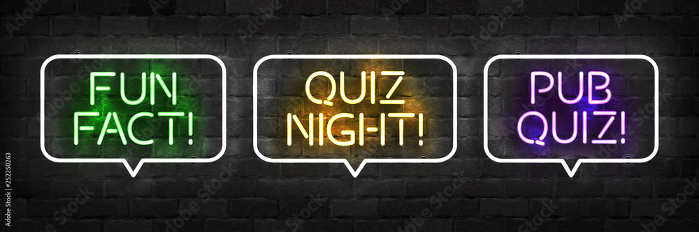 Vector set of realistic isolated neon sign of Fun Fact, Quiz Night and ...