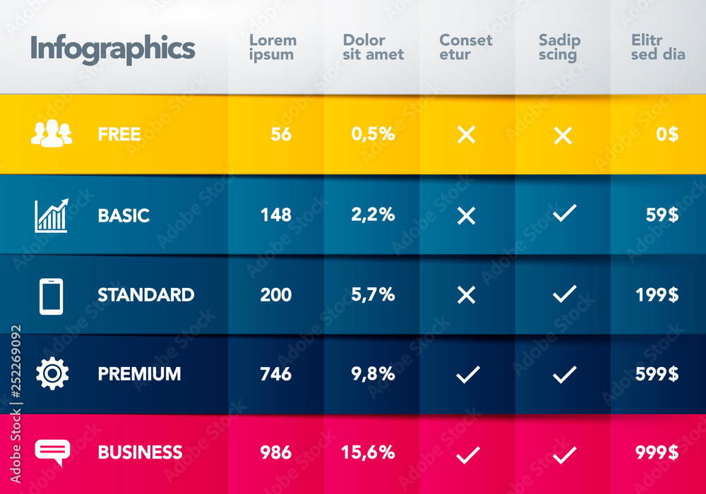 Vector Price Comparison Table. Services With Description And Icons ...
