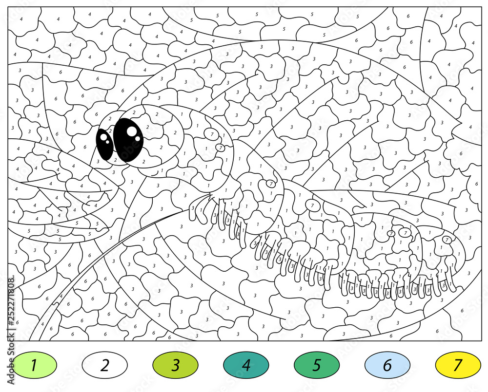 Cartoon caterpillar. Color by number educational game for kids Stock ...