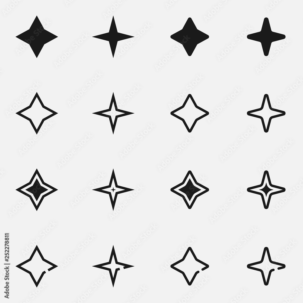 Set of four point stars black and white vector icon. Stock Vector ... Set of four point stars black and white vector icon. Stock Vector ...