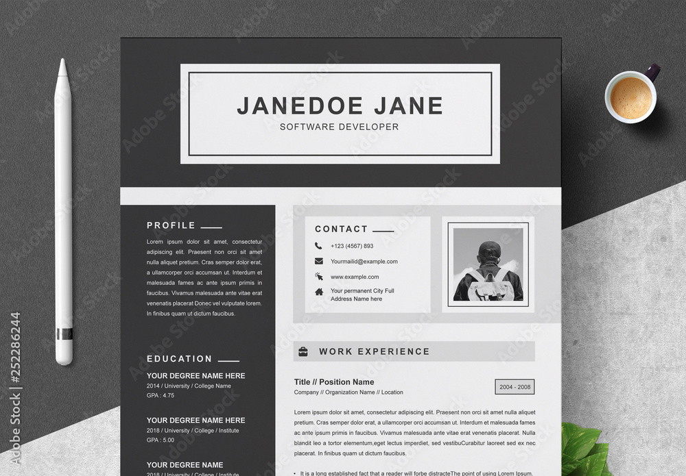 Black and Gray Resume, Cover Letter, and Reference Sheet Layout Stock ...
