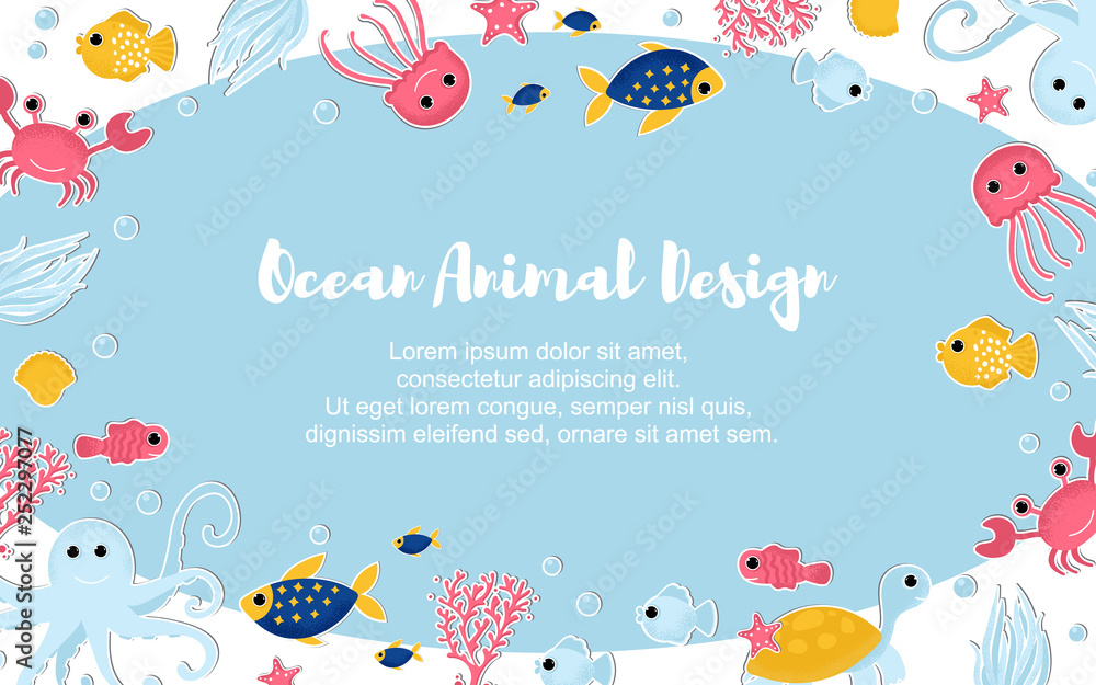 Vector Illustration. Ocean animal design background. Banner with ...