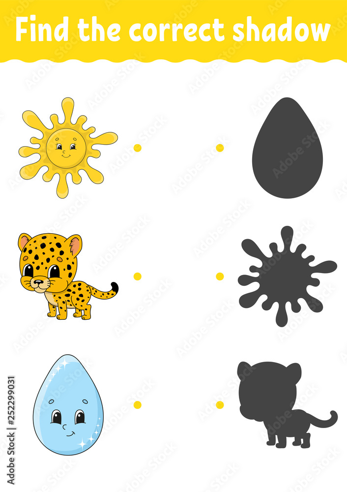 Find the correct shadow. Draw a line. Education developing worksheet ...