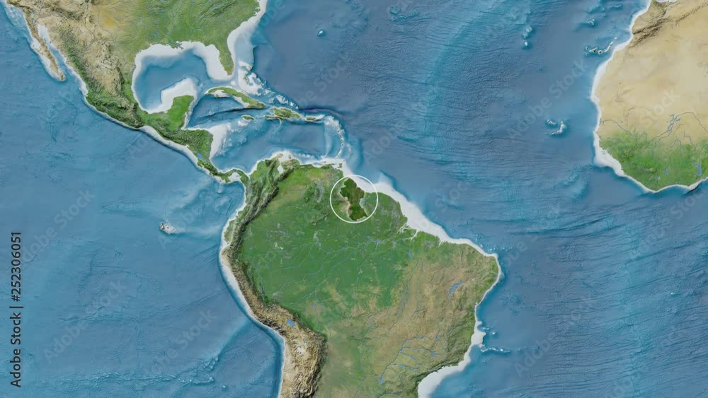 Guyana area presented against the global satellite map in the Patterson ...