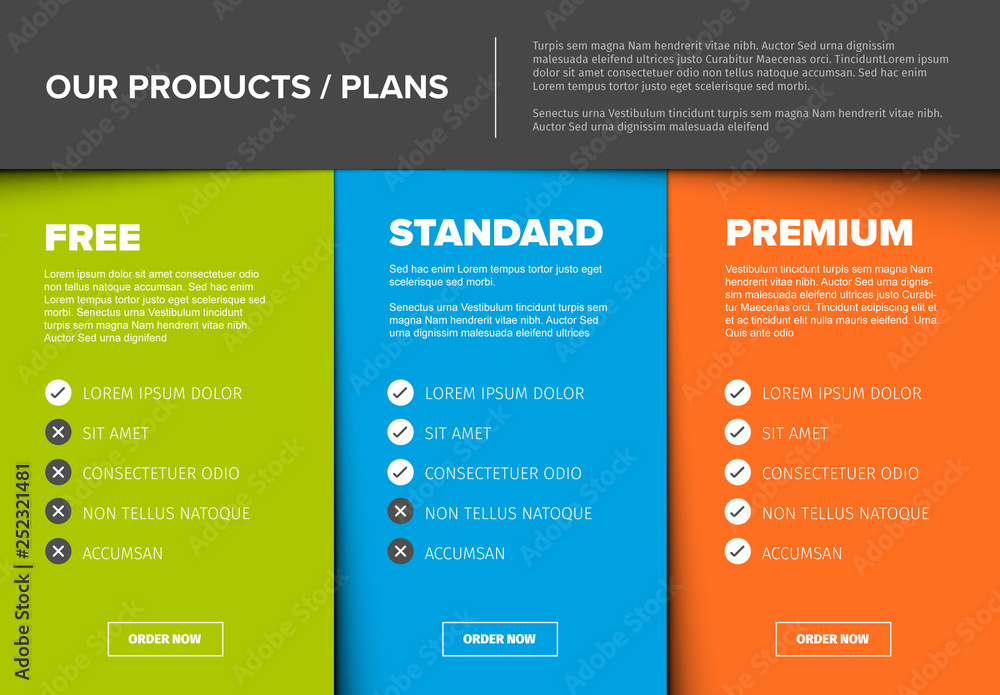 Multicolored Price Tier Comparison Layout Stock Template | Adobe Stock