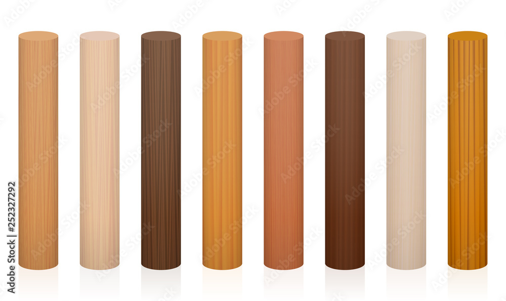 Wooden posts. Collection of wooden rods, different colors, glazes ...