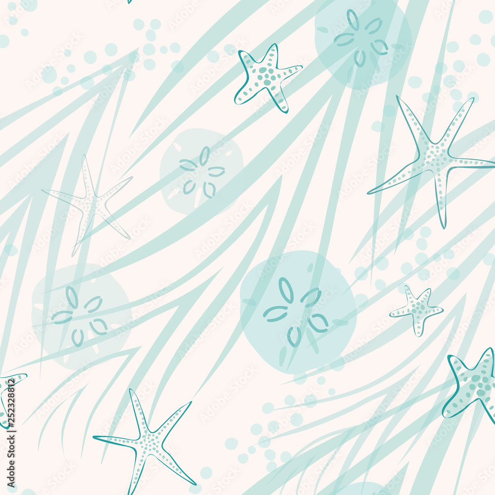 Ocean floor seamless beach pattern with sea stars, sand dollars and ...