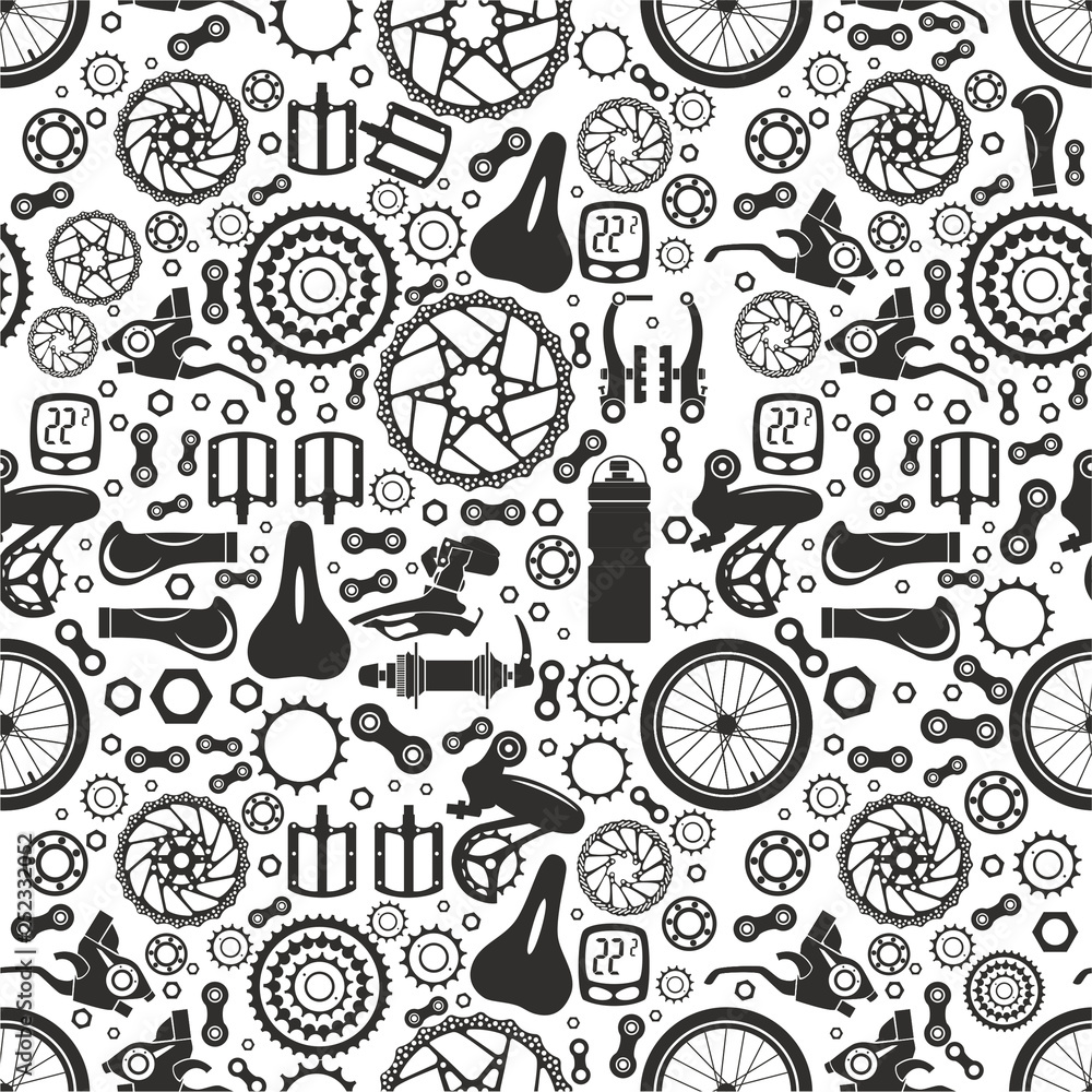 Bicycles. Seamless pattern of bicycle parts. Isolated vector image ...