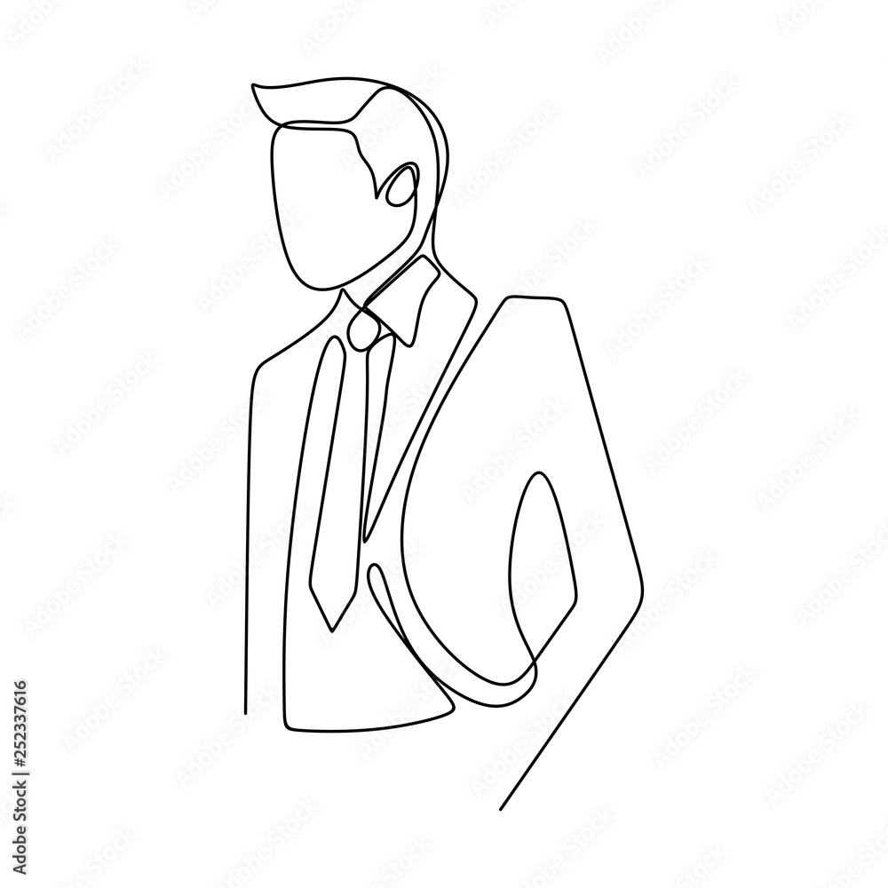 A person with a suit dress continuous line art drawing of famous ...