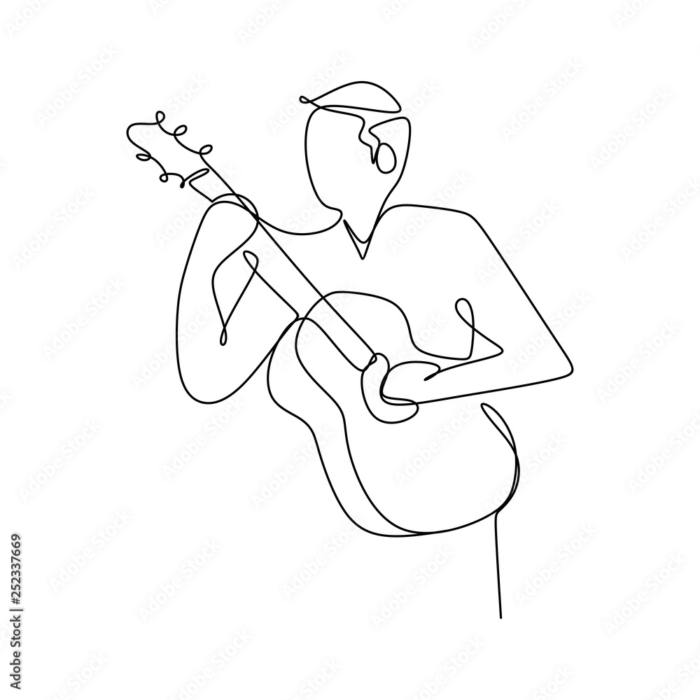 Person sing a song with acoustic guitar continuous one line art drawing ...