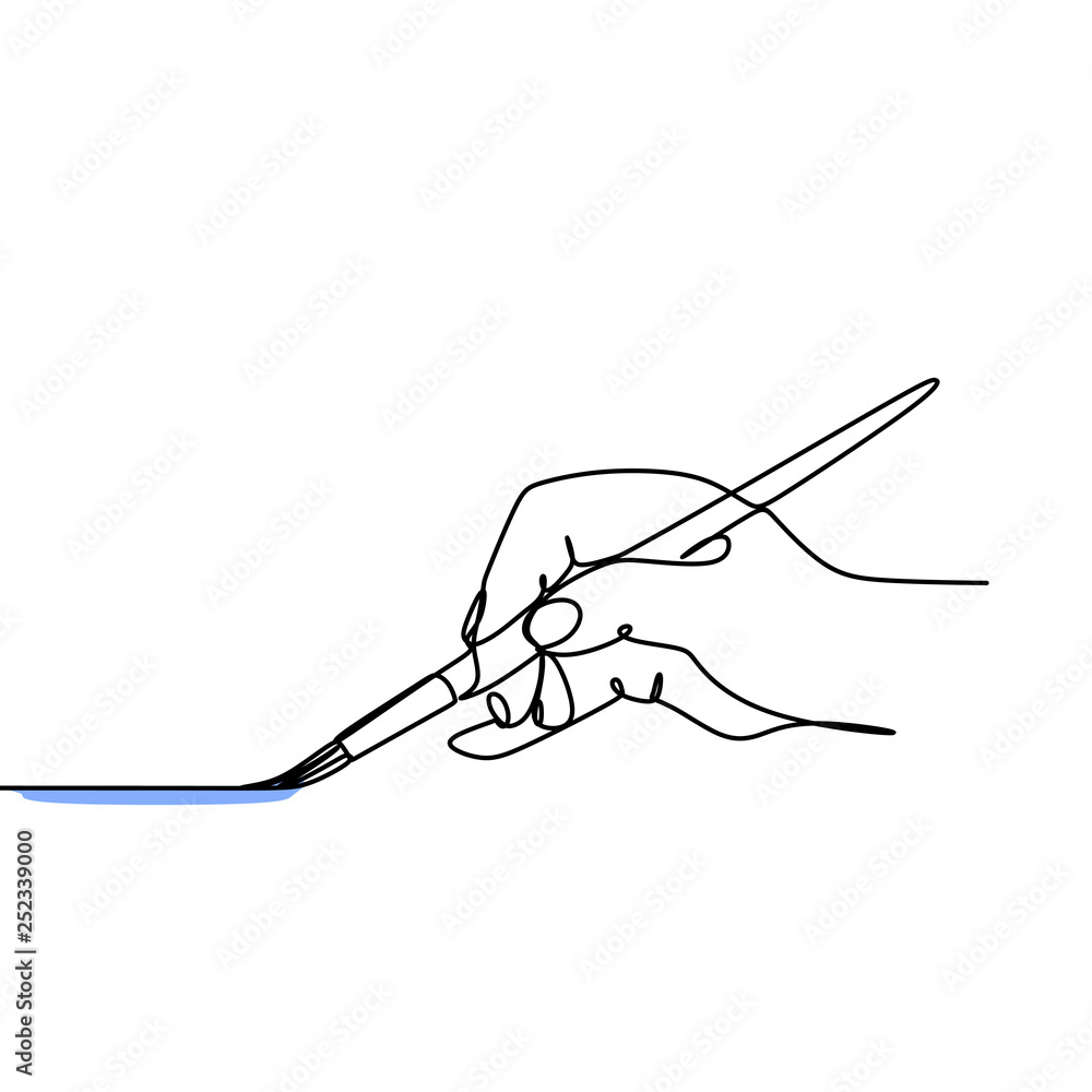 Continuous line drawing of a hand painting a canvas or paper with water ...