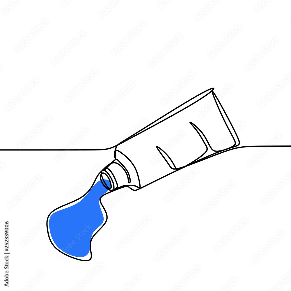 Continuous line drawing of Painting water color tubes splashing liquid ...