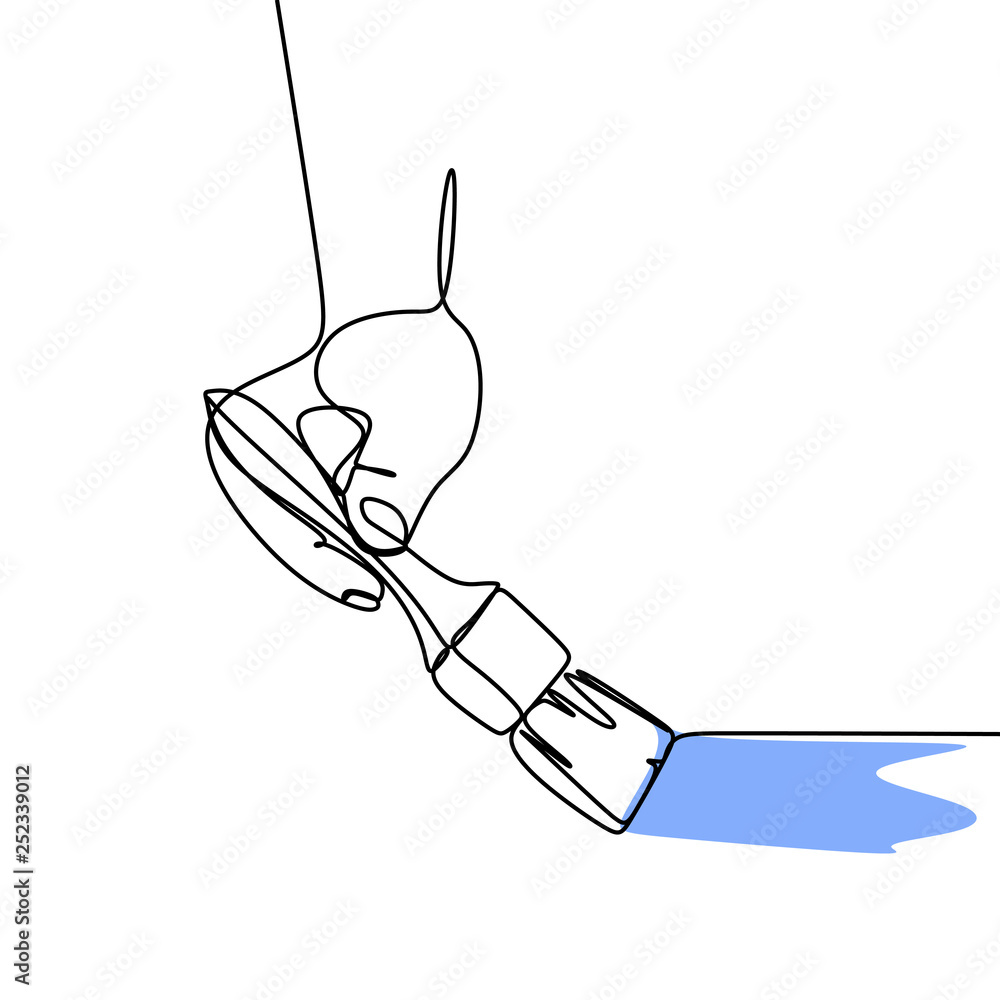 Continuous line drawing of a hand painting a wall or canvas with brush ...
