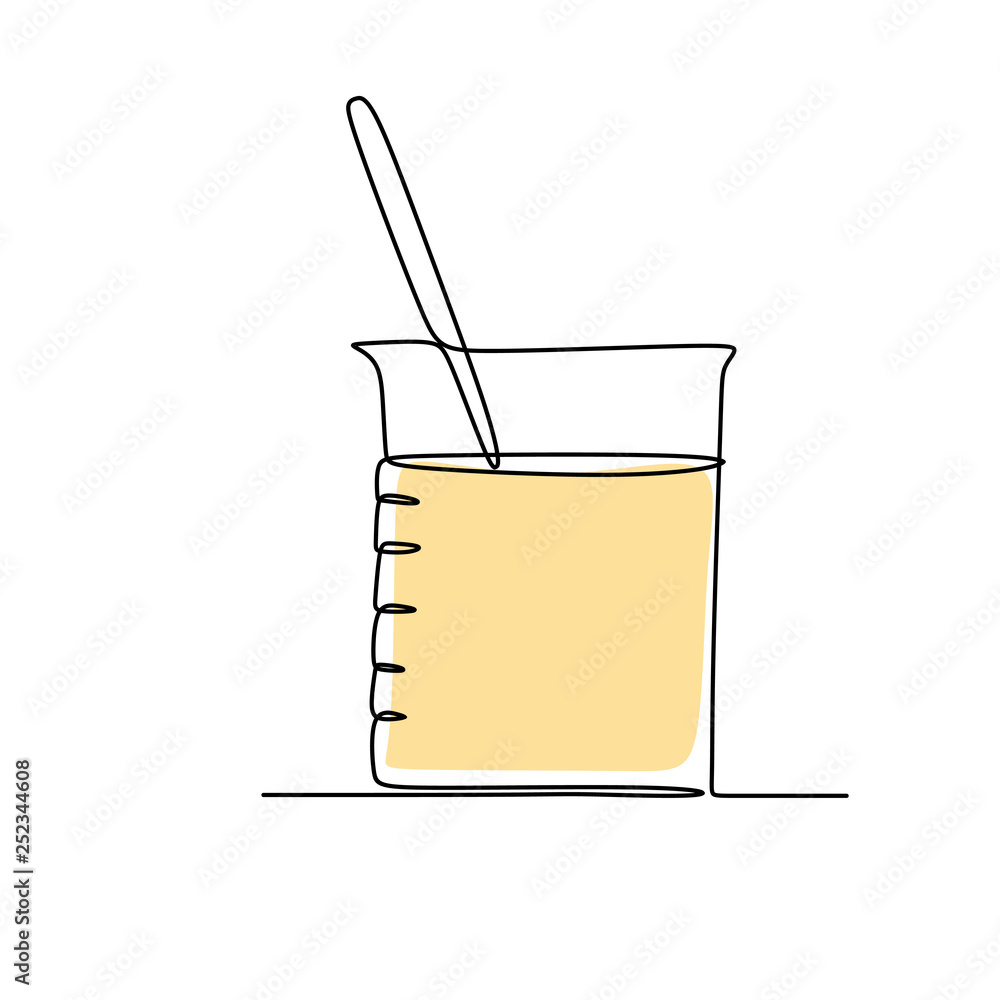 Continuous line drawing of beaker glass with chemical liquid vector ...