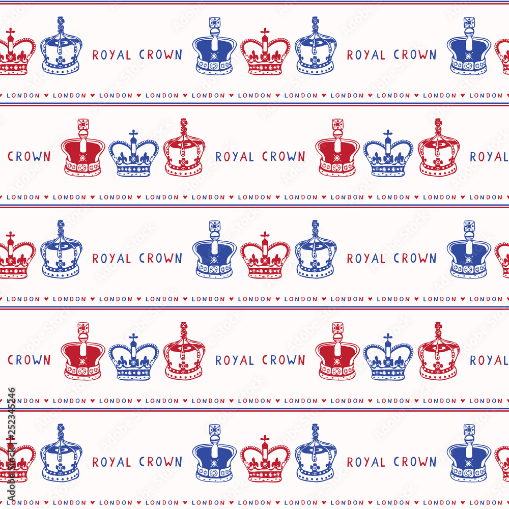 Sketchy London Royal Crown seamless vector pattern. Famous historical ...