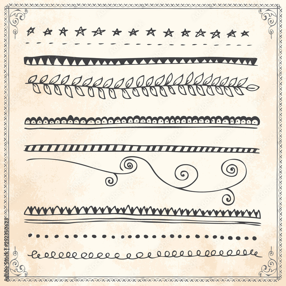 Hand drawn line border frame design elements set Stock Vector | Adobe Stock