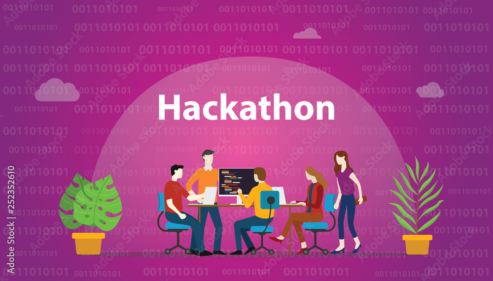 hackathon technology concept with team working together on programming ...
