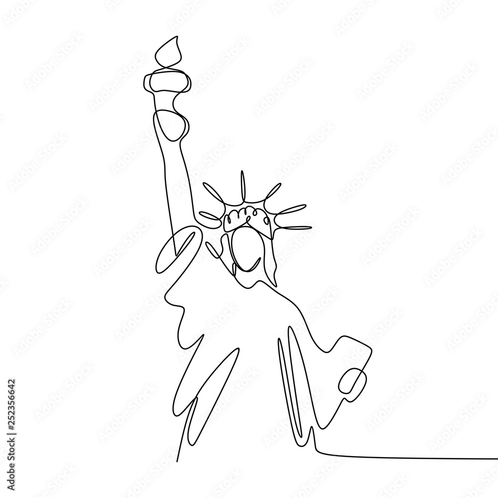 Continuous line drawing of Liberty statue Isolated one white background ...