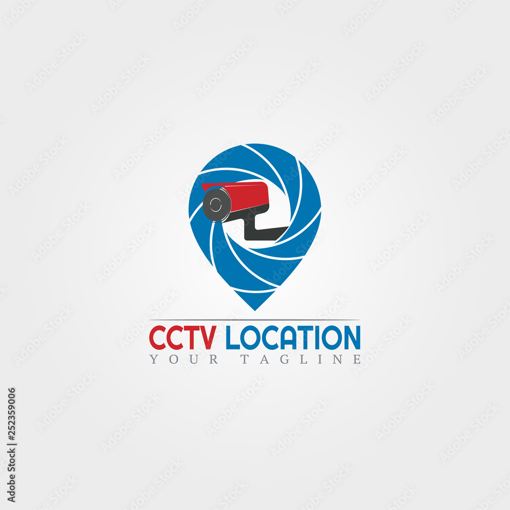 Cctv camera location icon template, vector logo technology creative ...
