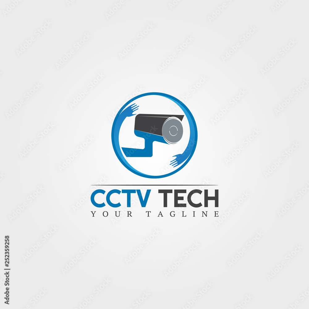 Cctv camera care icon template, vector logo technology creative ...