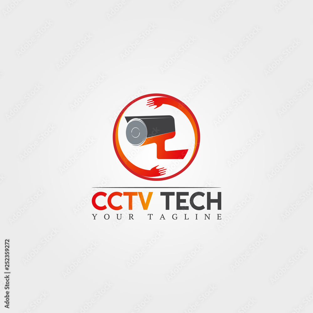 Cctv camera care icon template, vector logo technology creative ...
