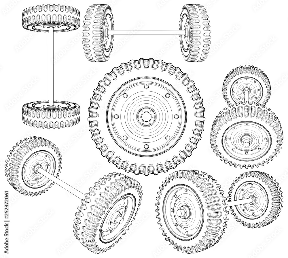 Jeep Wheels Suspension System Vector. Isolated On White Background ...